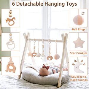 funny supply Wooden Baby Gym with 6 Gym Toys Foldable Baby Play Gym Frame Activity Center Hanging Bar Newborn Gift