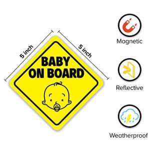 Babypop! Baby on Board Sticker for Cars (Magnetic) - Baby on Board Magnet for Car, Baby on Board Sign - Reflective Safety 2 Pack