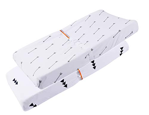 Knlpruhk Changing Pad Cover Set 2 Pack 100% Jersey Knit Cotton Ultra Soft Stretchy Baby Girl Boy Grey Arrows and Black Triangles for a Standard Baby Change Pad