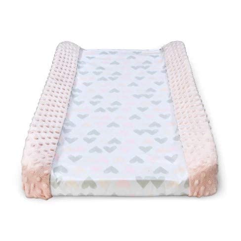 Wipeable Changing Pad Cover with Plush Sides Hearts -Cloud Island153; Pink Pink