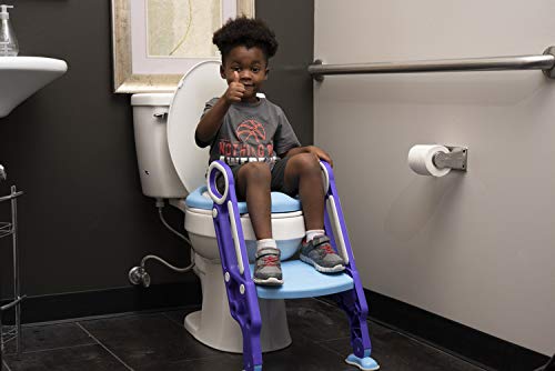 Potty Training Seat with Ladder - Potty Step Stool for Toddlers Fits Most Toilets, Folds for Storage. Potty Ladder is Durable and Safe - Wide Step, Non-Slip Pads, Comfort Handles and Removable Cushion