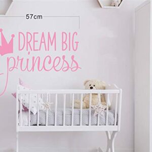 Dream Big Princess with Crown Wall Decal Vinyl Sticker for Kids Baby Girls Bedroom Decoration Nursery Home Decor Mural Design YMX18 (Soft Pink)