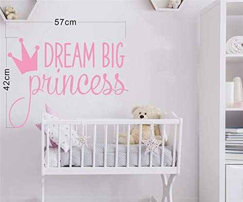 Dream Big Princess with Crown Wall Decal Vinyl Sticker for Kids Baby Girls Bedroom Decoration Nursery Home Decor Mural Design YMX18 (Soft Pink)