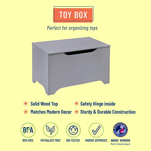 Wildkin Kids Toy Box for Boys and Girls, Features Safety Hinge and Solid Wood Top, Helps Keep Toys, Games, Books, and Art Supplies Organized in Your Child's Bedroom or Playroom (Gray) , Gray Fog