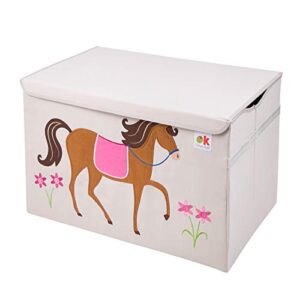 wildkin kids fabric toy chest for boys & girls, measures 24 x 15 x 14 inches toy storage, features garterized handle & cardboard insert, toy box helps kids supplies organized (horses)