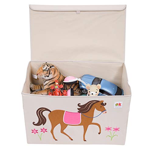 Wildkin Kids Fabric Toy Chest for Boys & Girls, Measures 24 X 15 X 14 Inches Toy Storage, Features Garterized Handle & Cardboard Insert, Toy Box Helps Kids Supplies Organized (Horses)