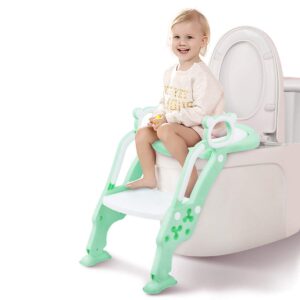 growthpic potty training seat, toddler toilet seat, potty chair with splash guard for kids, anti-skid, soft cushion, potty ladder, green