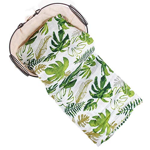 Anbenser Receiving Baby Blanket for Boy Girl 47" x 47" Breathable Bamboo Cotton Muslin Swaddle Blankets Green Leaf