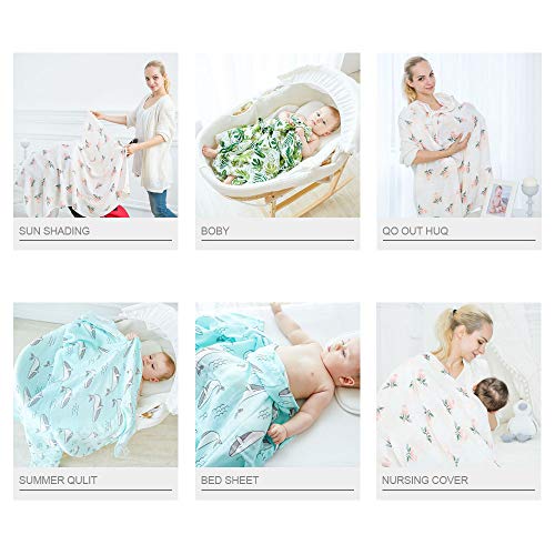 Anbenser Receiving Baby Blanket for Boy Girl 47" x 47" Breathable Bamboo Cotton Muslin Swaddle Blankets Green Leaf