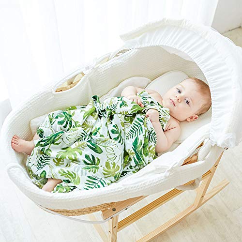 Anbenser Receiving Baby Blanket for Boy Girl 47" x 47" Breathable Bamboo Cotton Muslin Swaddle Blankets Green Leaf