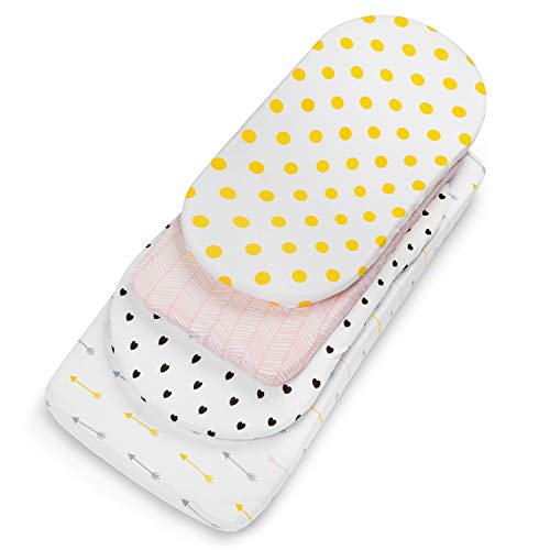 Bassinet Bed Sheets – Premium Bassinet Fitted Sheets for Halo, Mika Micky, Maxi COSI & Others - 4 Pack – 100% Jersey Knit - Bassinet Bedding for Standard Size Oval or Halo Bassinet Pads for Girl