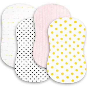 Bassinet Bed Sheets – Premium Bassinet Fitted Sheets for Halo, Mika Micky, Maxi COSI & Others - 4 Pack – 100% Jersey Knit - Bassinet Bedding for Standard Size Oval or Halo Bassinet Pads for Girl