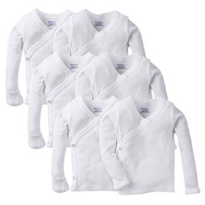 gerber baby 6-pack long-sleeve side-snap mitten-cuff shirt, white, 0-3 months