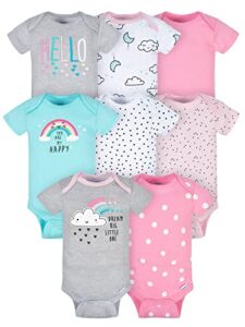 gerber baby girl's 8-pack short sleeve onesies bodysuits, clouds, 3-6 months