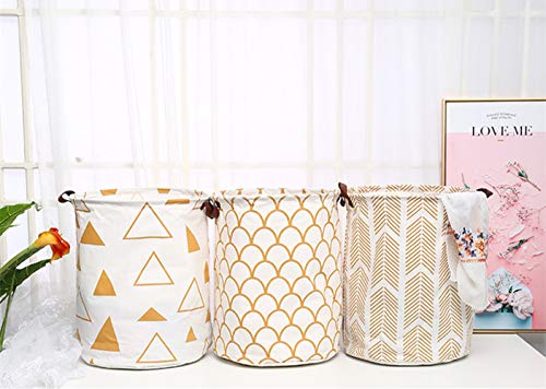 SuperiMan Gold Pattern Cotton Storage Basket with Leather Handles,Laundry Basket,Toys Organizer Basket 15.7"19.7" (Gold Arrow)