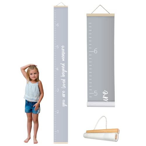 Morxy Canvas Growth Chart for Kids - Unisex Kids Room Wall Decor - Measuring Height Chart- Wall Tape with Height Chart for Kids (Loved Beyond Measure Gray)