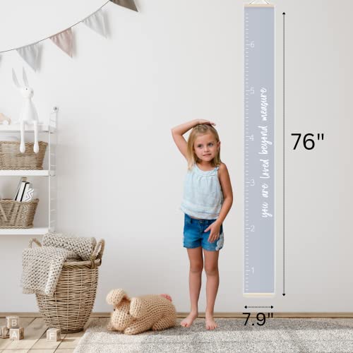 Morxy Canvas Growth Chart for Kids - Unisex Kids Room Wall Decor - Measuring Height Chart- Wall Tape with Height Chart for Kids (Loved Beyond Measure Gray)