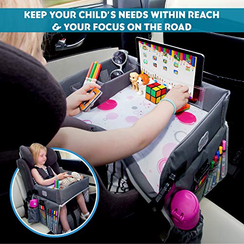 Kenley Kids Travel Tray, Toddler Car Seat Lap Tray, Road Trip Essentials Activity Table,16.5 x 13.5 Inches (Blue/Gray)