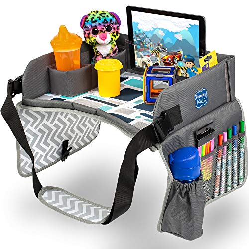 Kenley Kids Travel Tray, Toddler Car Seat Lap Tray, Road Trip Essentials Activity Table,16.5 x 13.5 Inches (Blue/Gray)