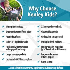 Kenley Kids Travel Tray, Toddler Car Seat Lap Tray, Road Trip Essentials Activity Table,16.5 x 13.5 Inches (Blue/Gray)