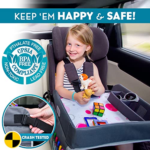 Kenley Kids Travel Tray, Toddler Car Seat Lap Tray, Road Trip Essentials Activity Table,16.5 x 13.5 Inches (Blue/Gray)