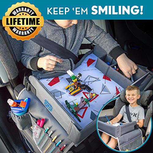 Kenley Kids Travel Tray, Toddler Car Seat Lap Tray, Road Trip Essentials Activity Table,16.5 x 13.5 Inches (Blue/Gray)