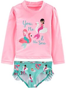 simple joys by carter's toddler girls' 2-piece assorted rashguard sets, green swans/pink mermaid, 5t