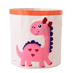 Collapsible Canvas Storage Basket or Bin Toy Organizer for Kids Playroom, Clothes, Children Books, Stuffed Animal (Pink Dinosaur)