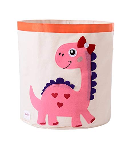 Collapsible Canvas Storage Basket or Bin Toy Organizer for Kids Playroom, Clothes, Children Books, Stuffed Animal (Pink Dinosaur)