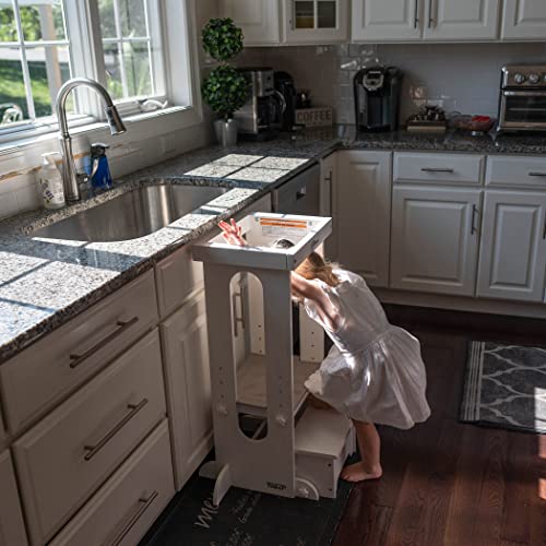 Little Partners® Explore 'N Store™ Learning Tower® Kids Adjustable Height Kitchen Step Stool for Toddlers or Any Little Helper (Soft White)