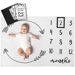 henry hunter baby milestone blanket for baby monthly milestone with frame & memory cards | photography milestone blanket for baby boy and girl | premium cotton fleece | 30" x 40" (gender neutral)