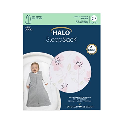 HALO Sleepsack, 100% Cotton Wearable Blanket, Swaddle Transition Sleeping Bag, TOG 0.5, Wildflower Blush, Large