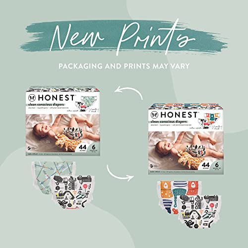 The Honest Company Clean Conscious Diapers | Plant-Based, Sustainable | Beary Cool + Big Trucks | Super Club Box, Size 6 (35+ lbs), 88 Count