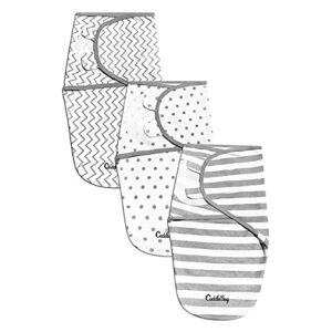 CuddleBug Adjustable Baby Swaddle Blanket & Wrap (Spots & Stripes), Pack of 3 (Small/Medium 0-3 Months Old)