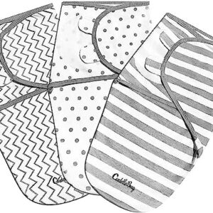 CuddleBug Adjustable Baby Swaddle Blanket & Wrap (Spots & Stripes), Pack of 3 (Small/Medium 0-3 Months Old)