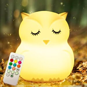 shaarkmango kids night light lamp cute sleepy owl, convenient for reading & soothe baby to sleep training nursery lights toddler led nightlight for children girls boys kawaii room decor