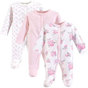 hudson baby unisex baby cotton sleep and play basic pink floral, preemie