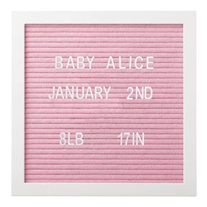 pearhead classic wooden letterboard, baby keepsake photo prop, pink felt letterboard keepsake for milestones, baby girl nursery decor, baby announcement prop, 294 letters