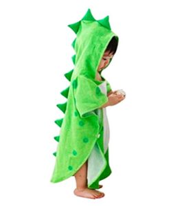 maleroads soft cotton baby bath towel beach towel bathrobe for kids 0-4 years (green dinosaur, 21.545inch)