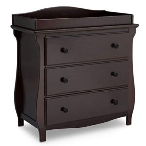 delta children lancaster 3 drawer dresser with changing top, greenguard gold certified, dark chocolate