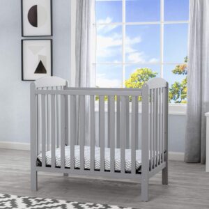 Delta Children Emery Mini Convertible Baby Crib with 2.75-inch Mattress, Grey