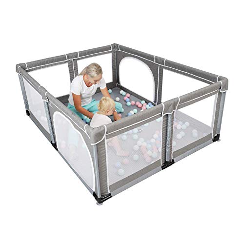 YOBEST Baby Playpen, Extra Large Play Pens for Toddlers, Babys Fence Play Area, Indoor & Outdoor Playard for Babies Kids Activity Center with Gate, Sturdy Safety Play Yard with Soft Breathable Mesh