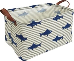 clocor rectangular shark storage basket,collapsible cute pattern kids toys bin,waterproof coating storage box with handles for bathroom,shelf basket (shark)