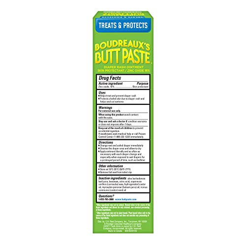 Boudreaux's Butt Paste with Natural* Aloe Diaper Rash Cream, Ointment for Baby, 4 oz Tube, 2 Pack