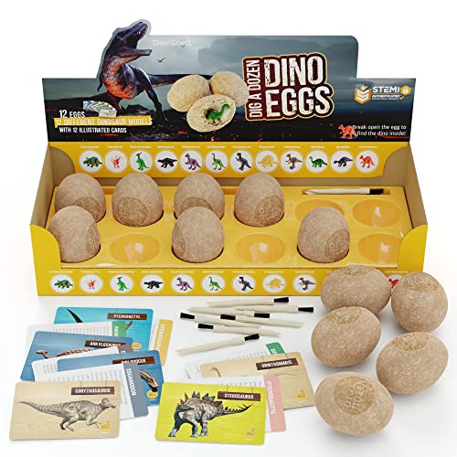 Dig a Dozen Dino Egg Dig Kit - Egg Dinosaur Toys for Kids 3-12 Year Old - 12 Easter Eggs & Surprise Dinosaurs. Science STEM Activities - Educational Boy Toy Party Gifts for Boys & Girls Ages 3-5 5-7