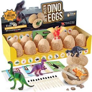 dig a dozen dino egg dig kit - egg dinosaur toys for kids 3-12 year old - 12 easter eggs & surprise dinosaurs. science stem activities - educational boy toy party gifts for boys & girls ages 3-5 5-7