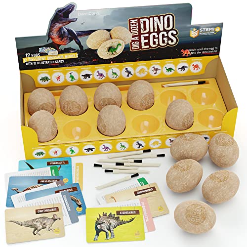 Dig a Dozen Dino Egg Dig Kit - Egg Dinosaur Toys for Kids 3-12 Year Old - 12 Easter Eggs & Surprise Dinosaurs. Science STEM Activities - Educational Boy Toy Party Gifts for Boys & Girls Ages 3-5 5-7