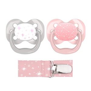 dr. brown's advantage symmetrical pacifier with air flow & pacifier clip, pink, 2-pack, 0-6m