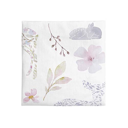 NoJo Super Soft Floral Deer Nursery Crib Fitted Sheet, Grey, Light Blue, Pink, White 1 Count (Pack of 1)