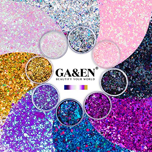 8 Jars of Cosmetic Chunky Glitter Shimmer Body Face Hair Eye Musical Festival Carnival Dance Halloween Party Beauty Makeup Temporary Tattoos Multicolored (80g/2.82oz) + Quick Dry Glitter Glue(10ml)